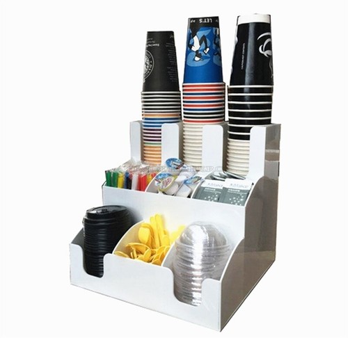 Cup / Lid Dispenser Coffee Condiment Holder Caddy Coffee Cup 9 Racks ...
