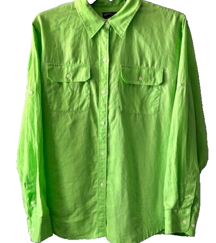 American Living Long Sleeve Button Lime Green 100% Linen Large Women Collared | eBay