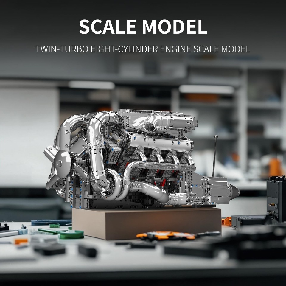 V8 Twin-Turbo Engine Model Kit That Runs, Mini Engines Building Blocks ...