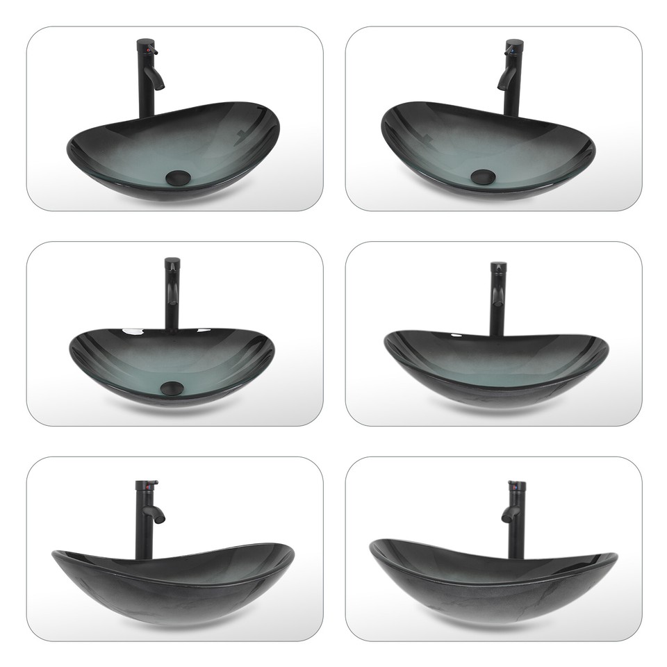 Modern Bathroom Vessel Sink Combo Vanity Basin Bowl Ceramic Glass ...