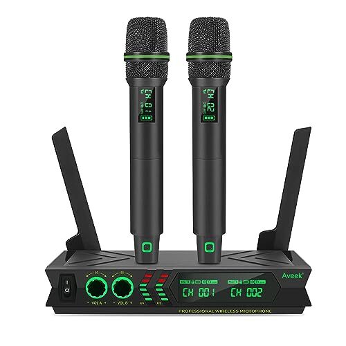 Wireless Microphone System, UHF Dual Cordless Dynamic Transmitter ...