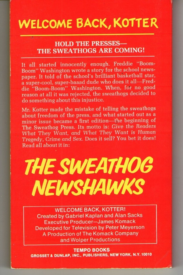WELCOME BACK KOTTER #2 TV PAPERBACK (1976) THE SWEATHOG NEWSHAWKS JOHN ...
