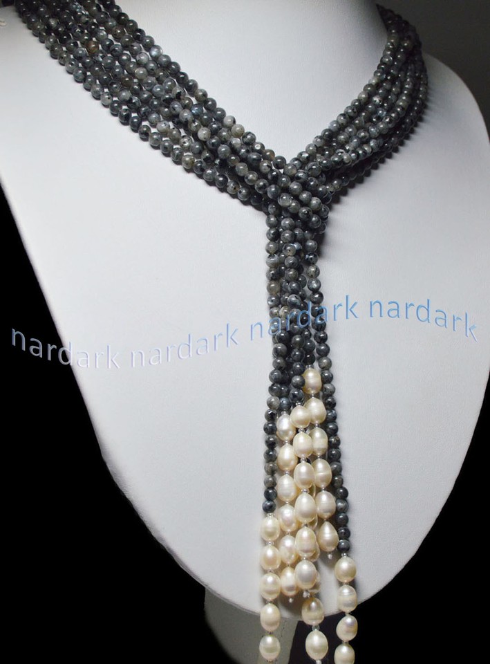 3 Strands Natural 4mm Gemstone Round Beads 7-8mm White Pearl Scarf ...