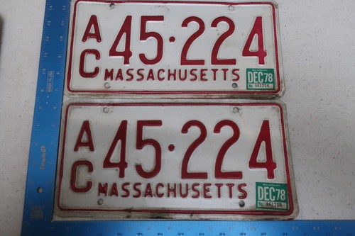 Massachusetts License Plate Tag MA 1978 78 Pair Set Natural Sticker ...