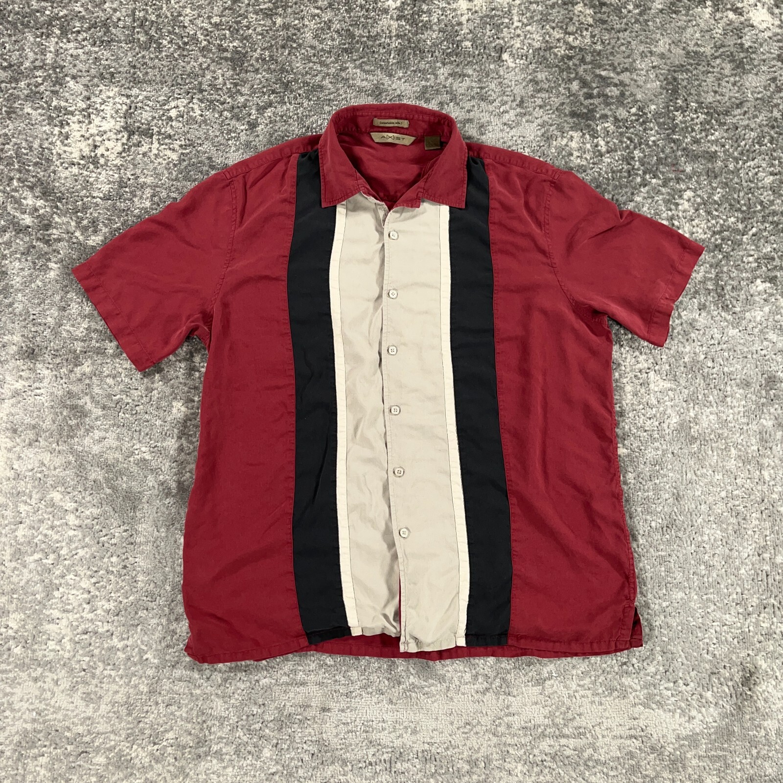 Vintage Silk Shirt Mens XL Red Striped Bowling Leisur… - Gem