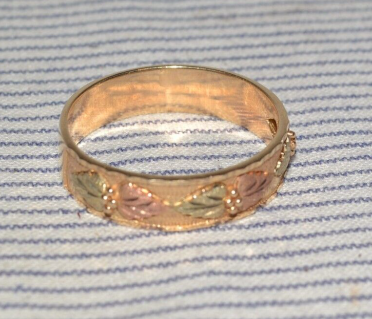 Vintage Mens Black Hills Gold Wedding Band Ring Tri-Colored Solid 10K ...