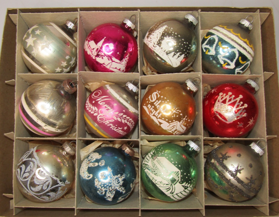 Lot VTG Glass Scene SILENT NIGHT STARS BARN BALL Christmas Ornaments ...