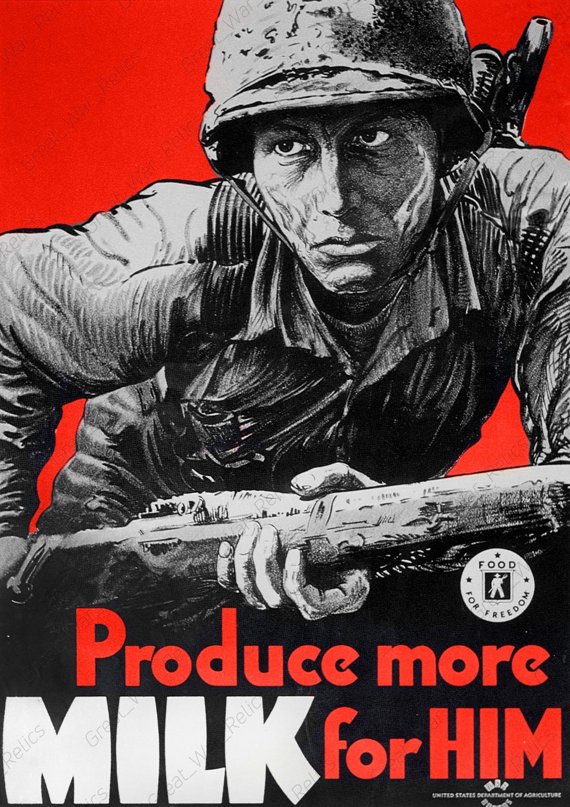 WWII Food Propaganda Poster - Produce More Milk for Him, WW2 American ...