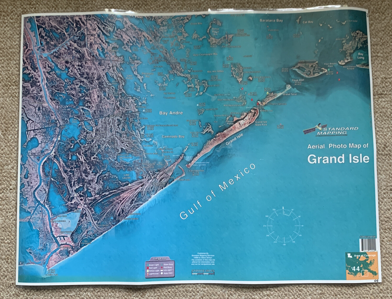Vintage 2001 Standard Mapping Laminated Aerial Photo Map of Grand Isle ...