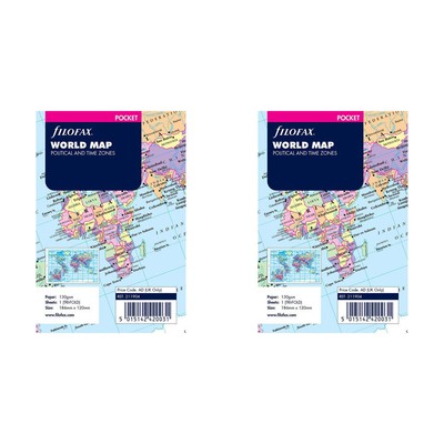 2x Filofax 12cm Pocket Travel World Map Destination Political/Time Zone ...