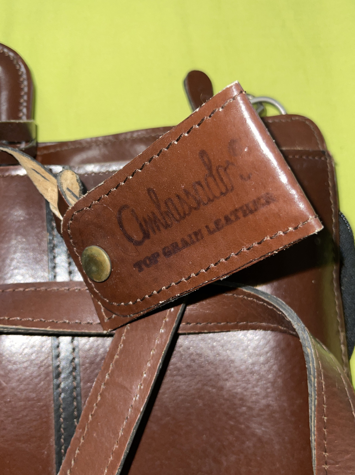 Ambassador Luggage Brown/burgundy Leather Briefcase Zip Bag Double ...
