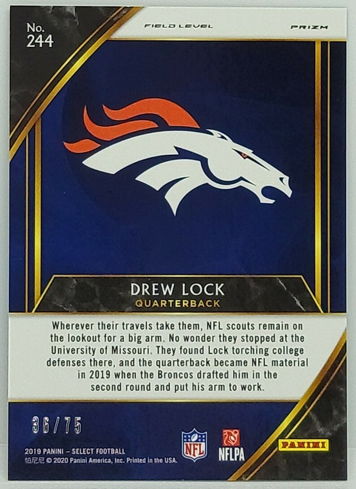 Drew Lock 2019 Panini Select Field Level Blue Prizm 36/75 Rookie Card ...