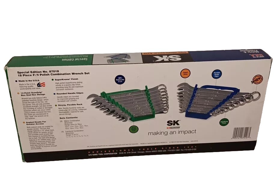 New 1998 SK Tools Special Edition 18 Piece Wrench Set No. 87018 Metric ...