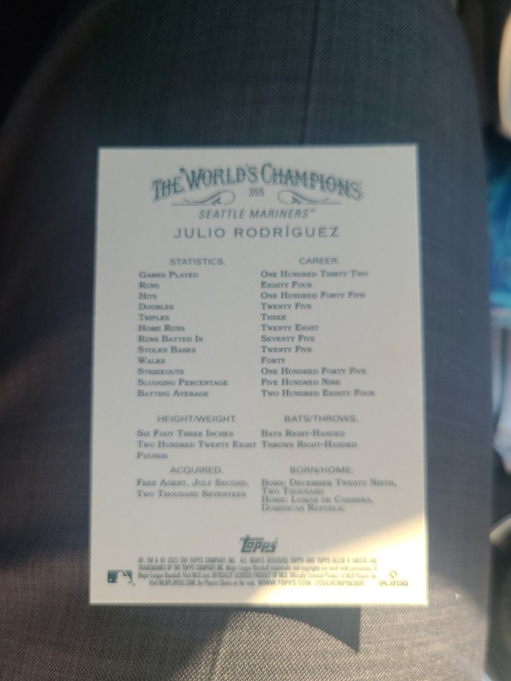 2023 Topps Allen & Ginter Julio Rodríguez #355 SP Short Print Seattle ...