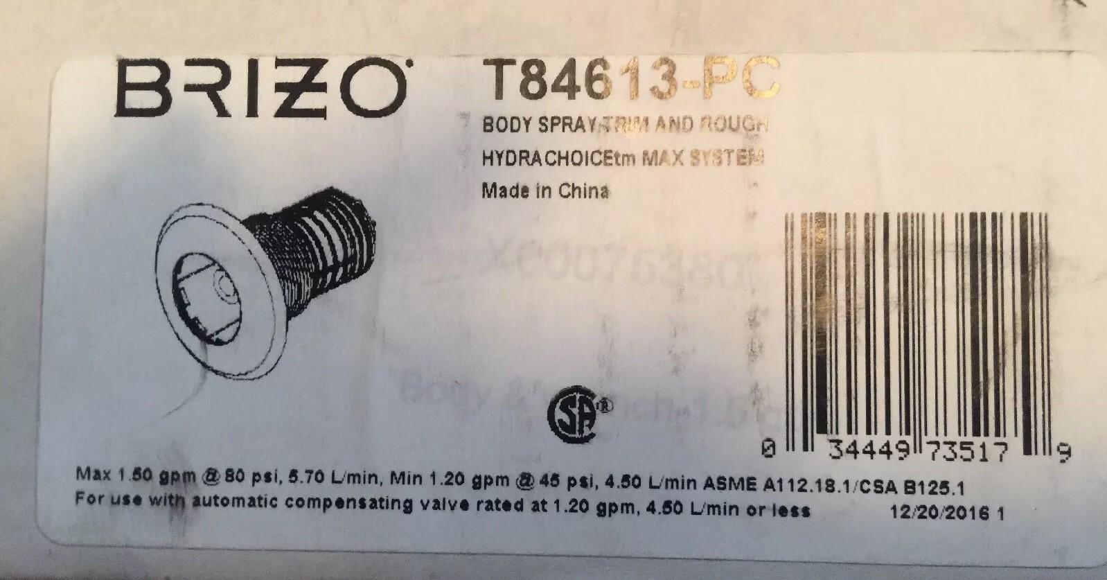 Brizo T84613-pc Body Spray Trim in Chrome for sale online | eBay