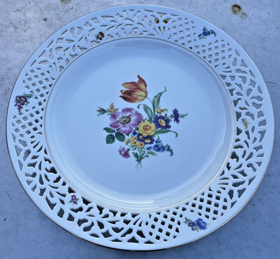 Porcelain Flower Plate Gold White 1794 Thun Czech Republic Reticulated MCM Vtg | eBay