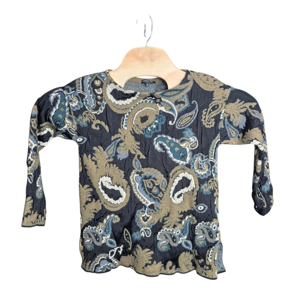 Lafayette 148 Women’s L Wool Blend Paisley Sweater Black Teal Gold Slit ...