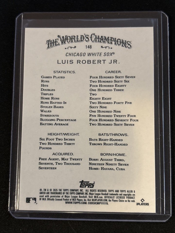 🔥Luis Robert Jr. 2025 Topps Allen & Ginter #148 Foil Filagree White Sox ...