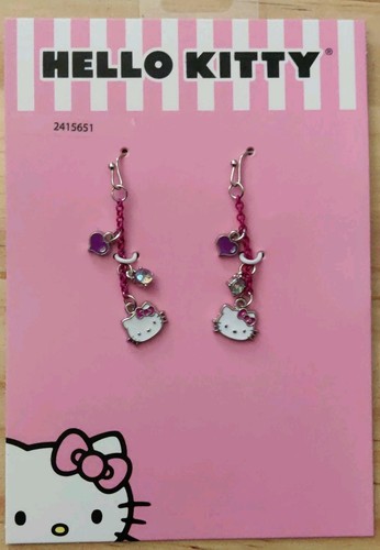 Hello Kitty Dangle Earrings Pink With Heart | eBay