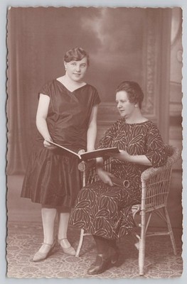 Postcard RPPC Portrait Mother And Daughter Reading Book Germany ...