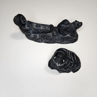 Carved Soapstone Inuit Eskimo Sled Dog Musher Walrus Sculpture Crafted ...