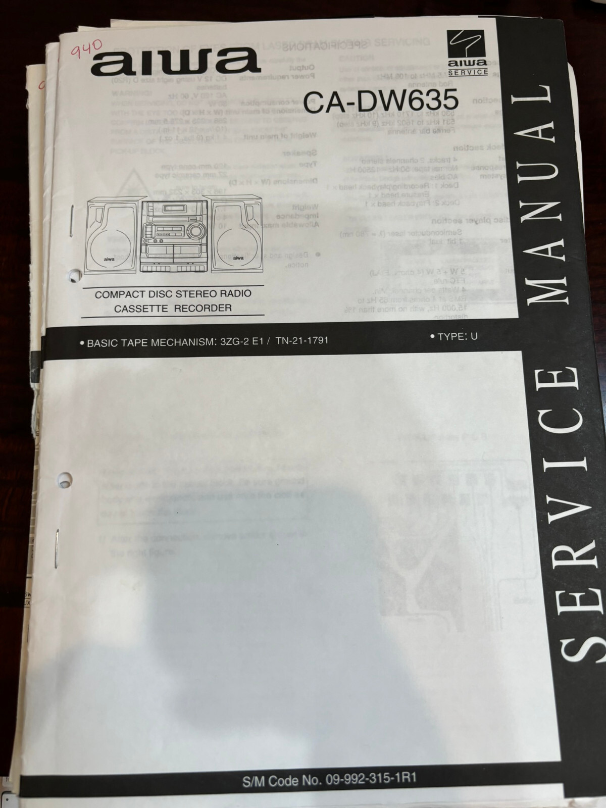 AIWA CA-DW635 CADW635 Repair Service Manual FROM THE USA **ORIGINAL** | eBay