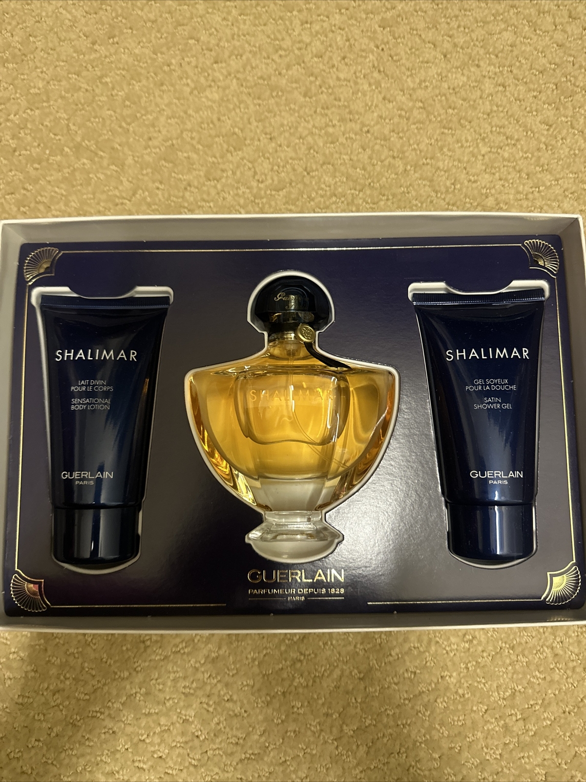 SHALIMAR GUERLAIN PARIS 3 PIECE edt spray 90ml 3 oz shower gel 75ml 2 ...