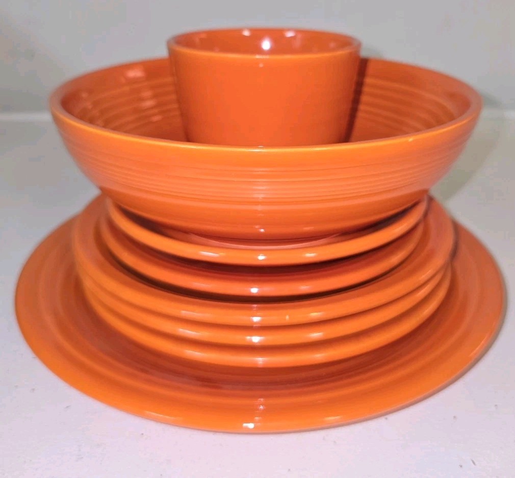 VTG RED ORANGE FIESTA PLATE RADIOACTIVE GLAZE Plates, Cup, Mixing Bowl ...