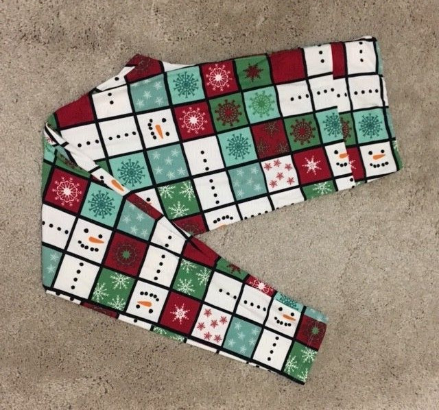 LuLaRoe Leggings ~ TC2 ~ CHRISTMAS Snowman Snowflakes BLACK RED ...