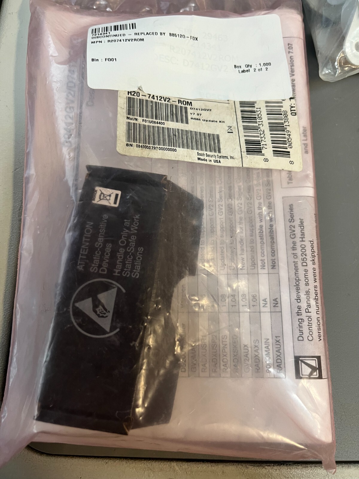 Bosch R20-7412V2-ROM V7.09 ROM Update Kit. For D7412GV2 Control Panel ...