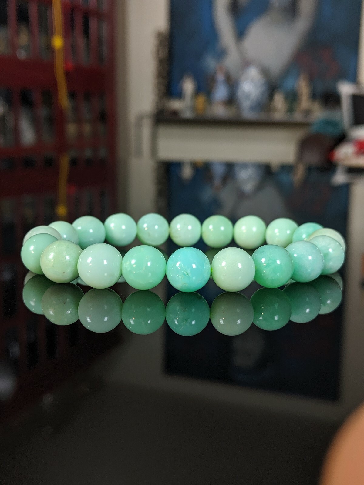Brazilian Mint Green CHRYSOPRASE Bead Bracelet for Men, Stretch 10mm ...