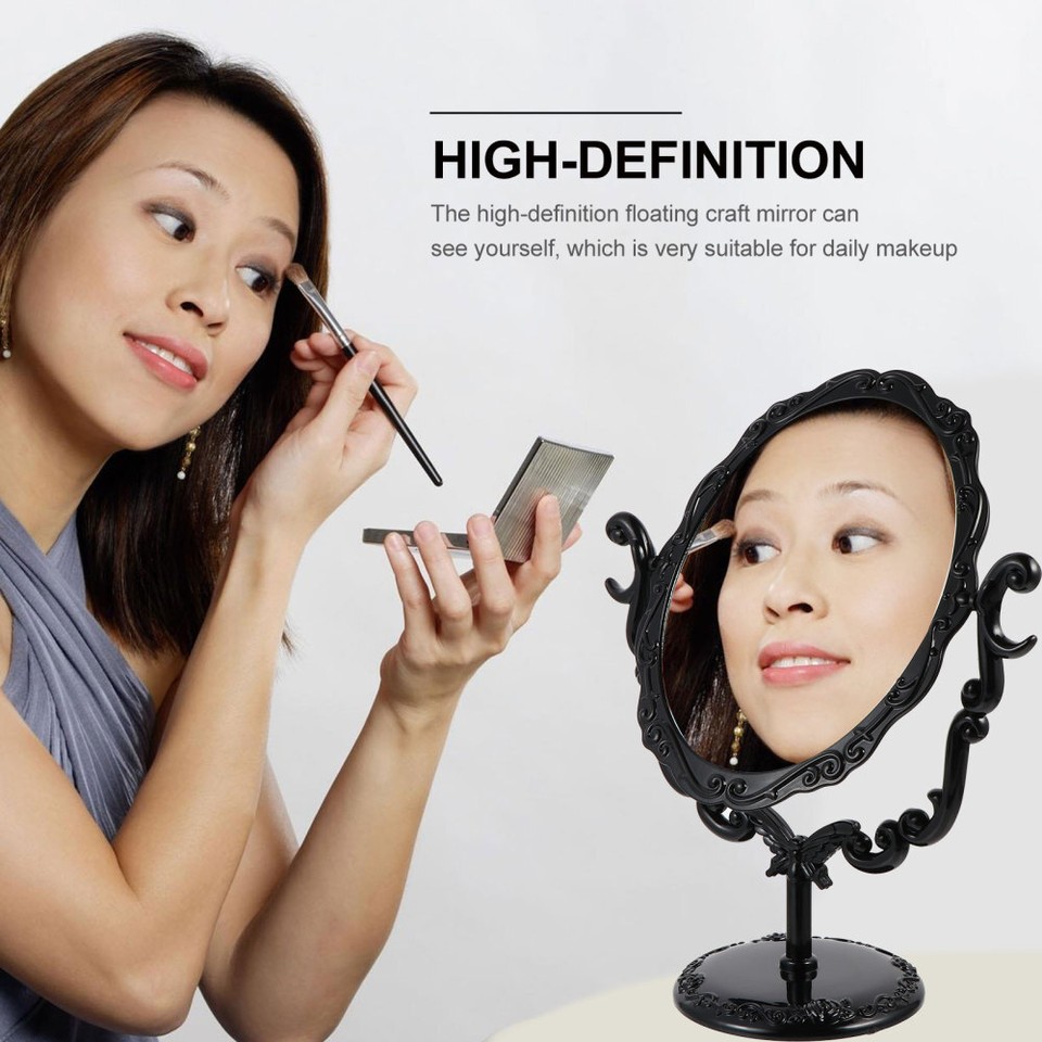 Retro Makeup Mirror Black Desktop Cosmetic Mirror Rotating Design for ...