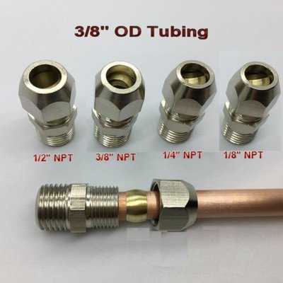 Compression 3/8" Tube Tubing OD x 1/8" NPT Male Pipe Brass Fitting N-ED ...
