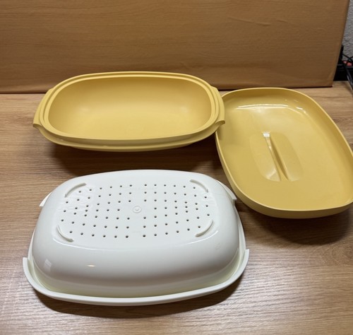 Vintage Tupperware Rice & Vegetable Steamer Strainer 3 pc Harvest Gold ...