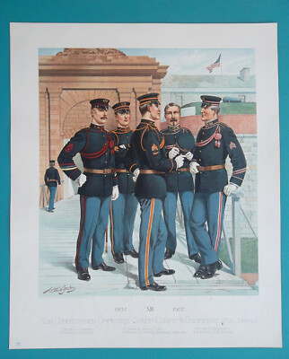 US ARMY UNIFORMS Staff Corps & Engineers Sergeants - 1908 COLOR Print ...