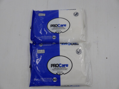 LOT OF 2 PRO CARE LARGE ADULT WASHCLOTHS EASY DISPENSING 50 CT PER PACK ...