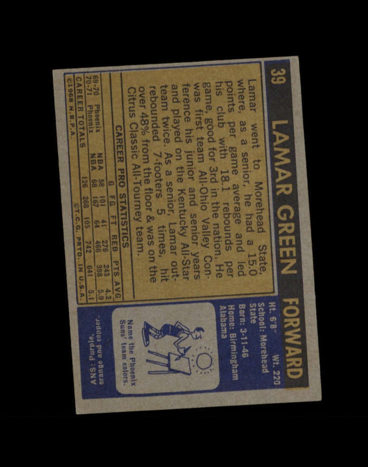 1971 Topps Basketball #039 Lamar Green DP STARX 4 VG/EX (LS805023) | eBay