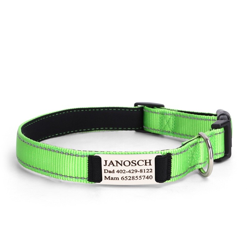 Reflective Nylon Personalised Dog Collar Custom ID Name Phone Number ...