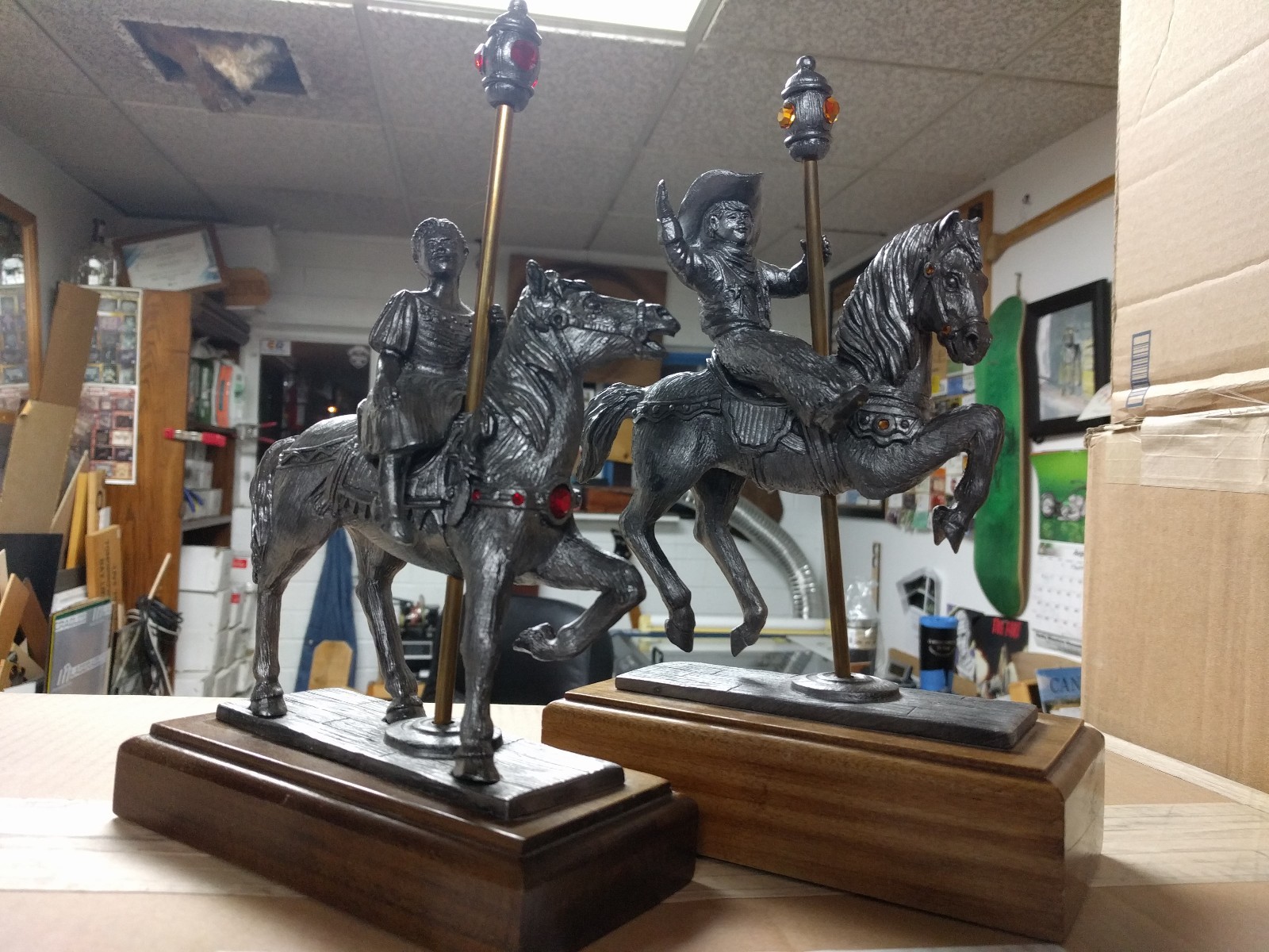 MICHAEL RICKER PEWTER "PARK CAROUSEL" HORSE GIRL AND BOY FIGURINES 5/ ...