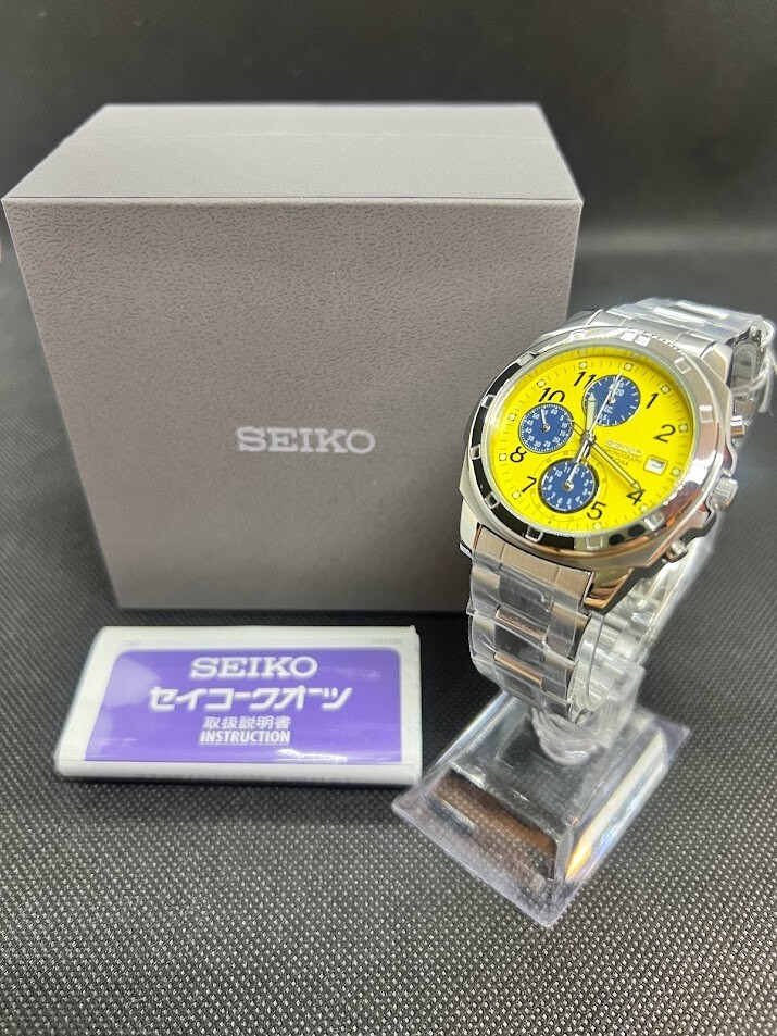 SEIKO SND409 Chronograph Yellow × Navy Stainless Steel Quartz Watch Men ...