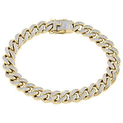 10K Yellow Gold Diamond Box Clasp Lock Miami Cuban Link Bracelet 10mm ...