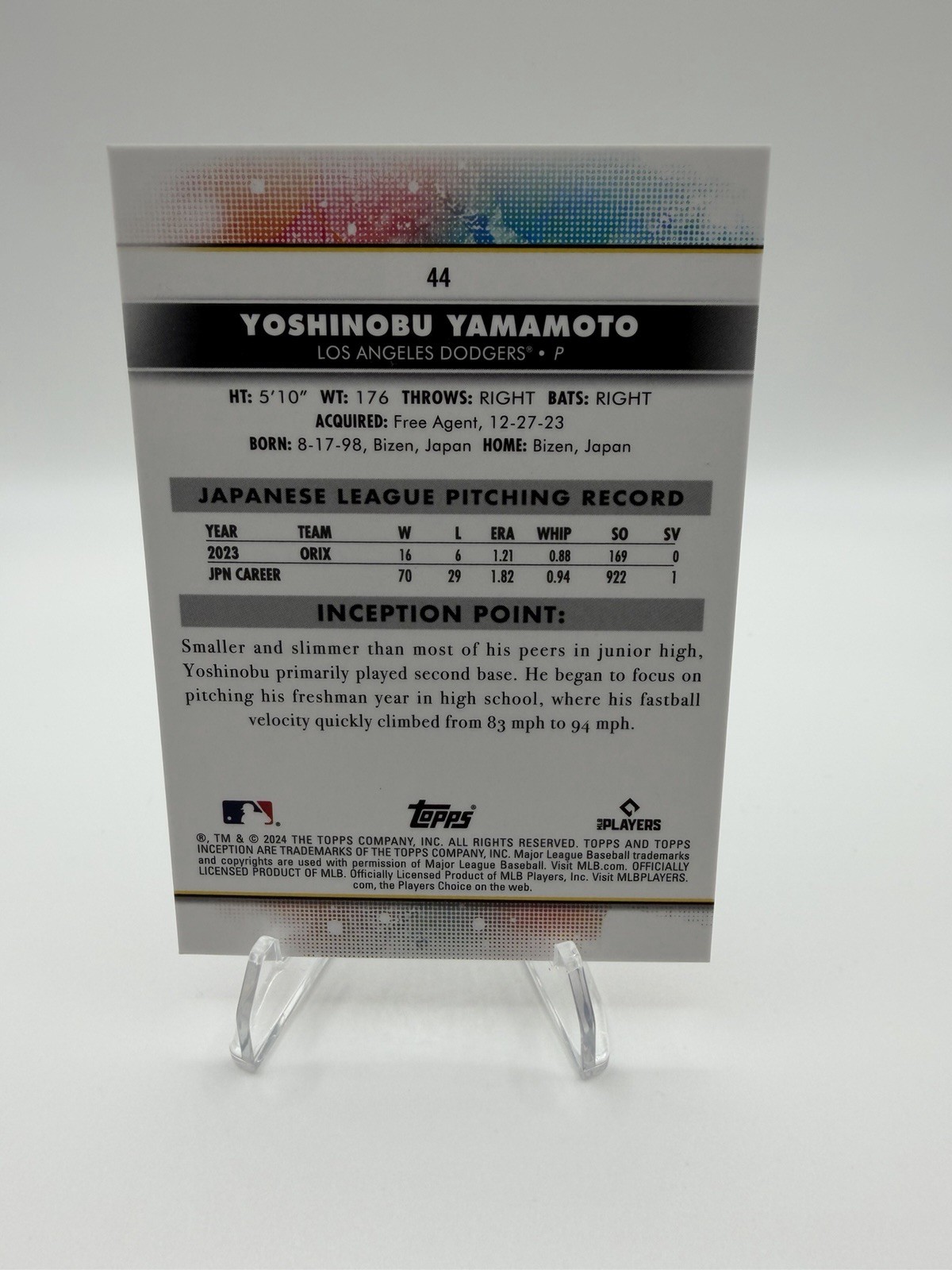 2024 Topps Inception - Yoshinobu Yamamoto #44 Red /75 (RC) for sale ...