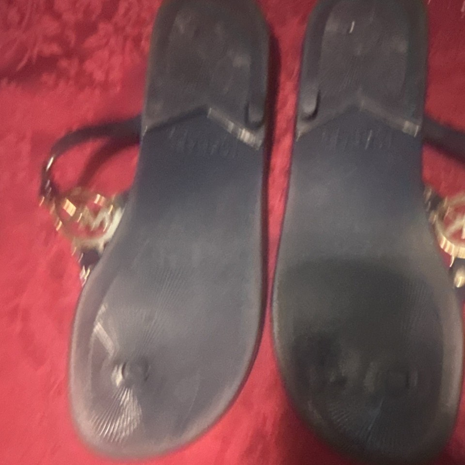 Michael Kors Black Thong Sandals Logo Medallion Cork Insole Rubber ...
