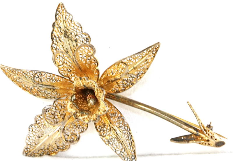 VINTAGE STERLING SILVER FILIGREE LARGE ORCHID PIN | eBay
