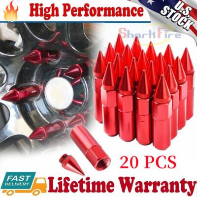 Red Spike Lug Nuts 12X1.5 Cap Extended Tuner Aluminum Racing Wheels ...