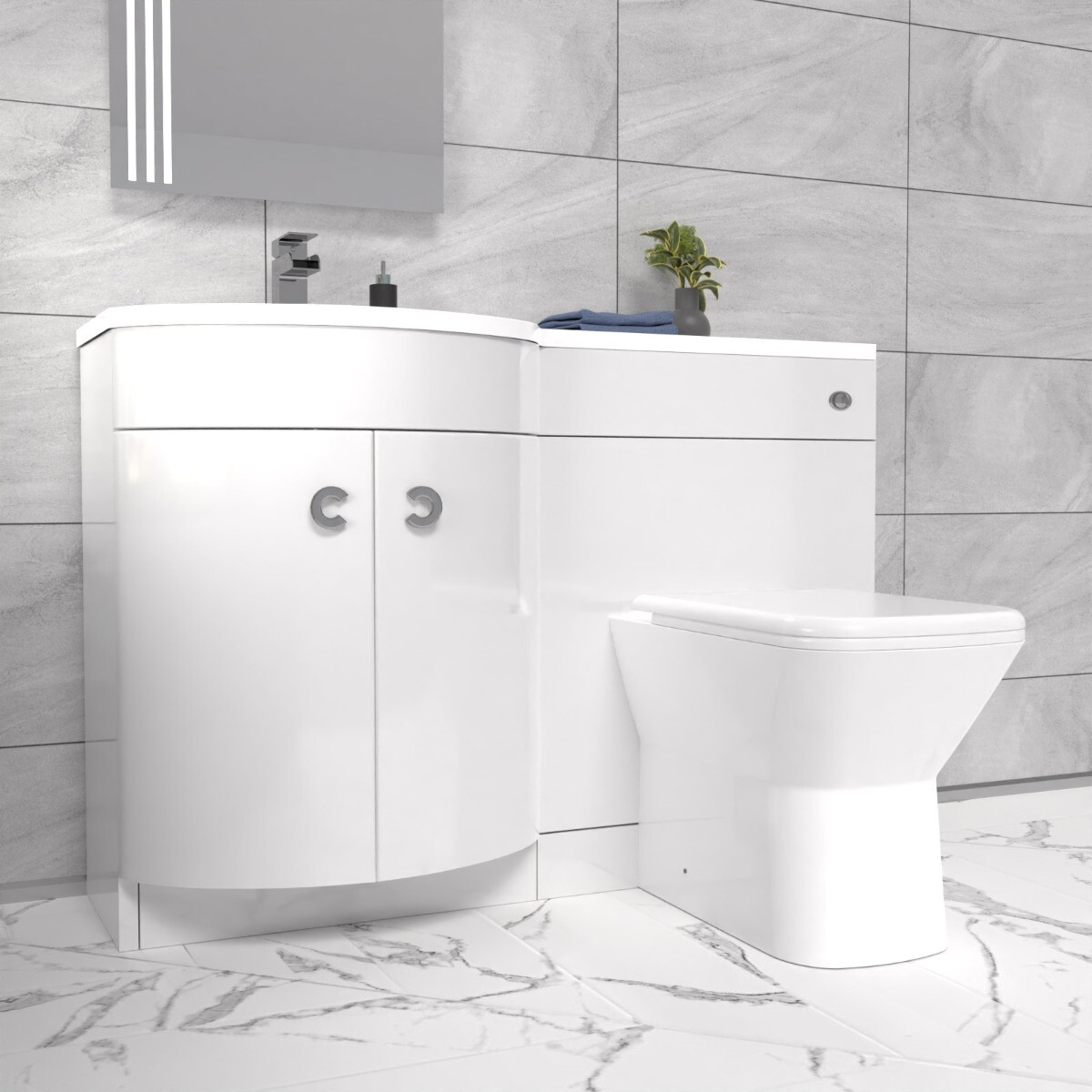Nes Home 1100mm Left Hand Sink White Combination Vanity Unit with BTW ...