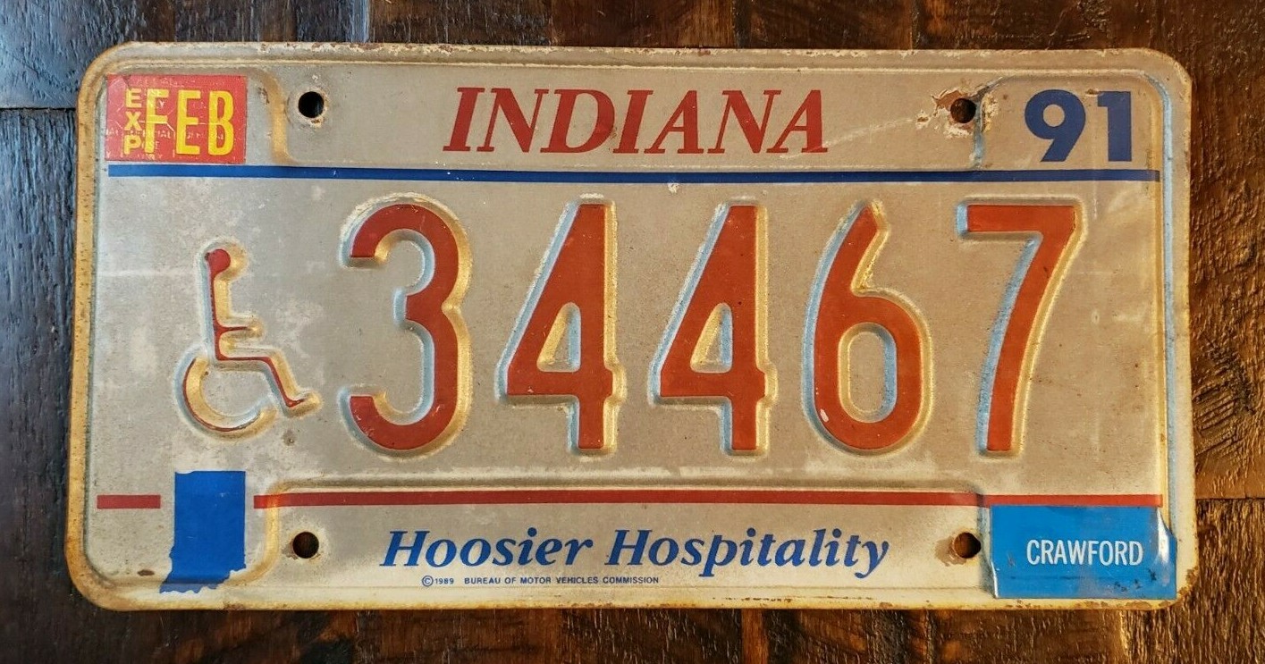 1991 INDIANA "Hoosier Hospitality" ADA Handicap License Plate: 19 A ...
