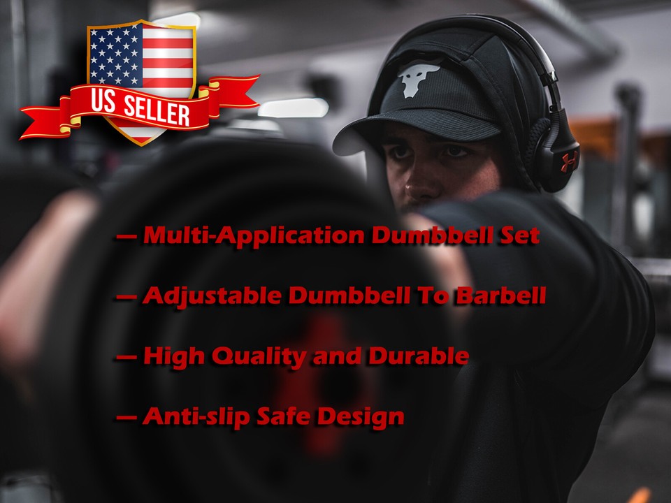 Adjustable Weight To 88lbs Dumbbell Barbell Set Home Fitness Gym Work ...