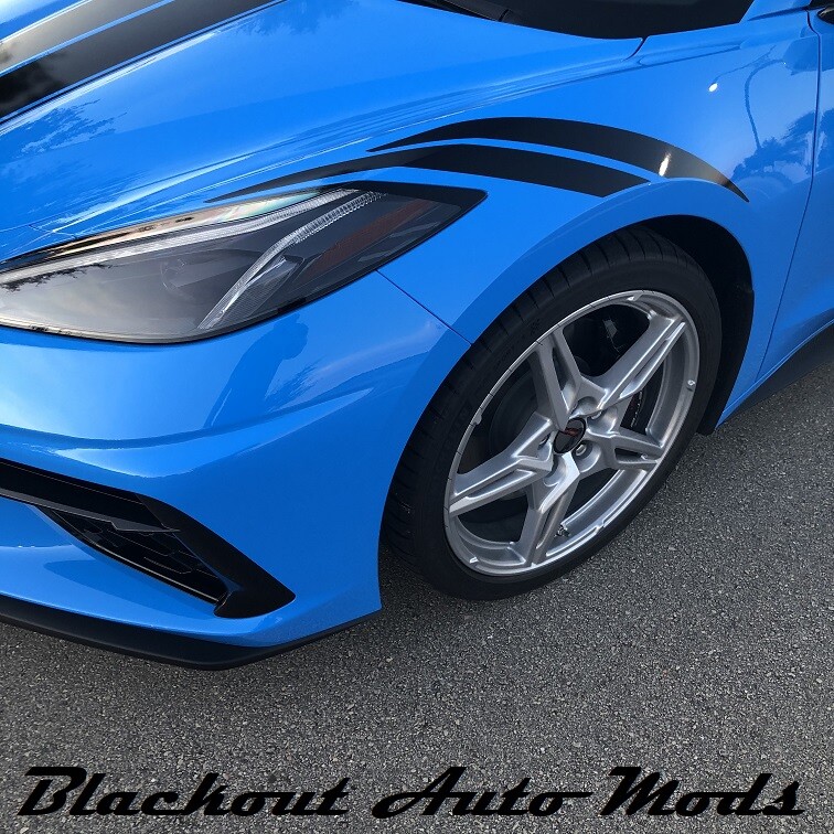 Gloss Black Fender Stripes Hash Marks For 2020-2024 C8 Corvette Vinyl ...