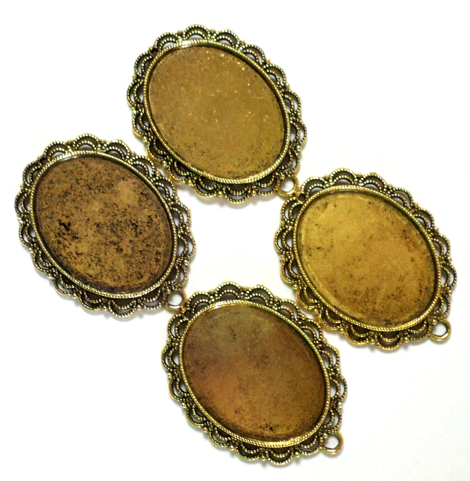 4 of 40x30mm Antique Gold Victorian with Lacey Oval Edge Ribbon Pendant ...